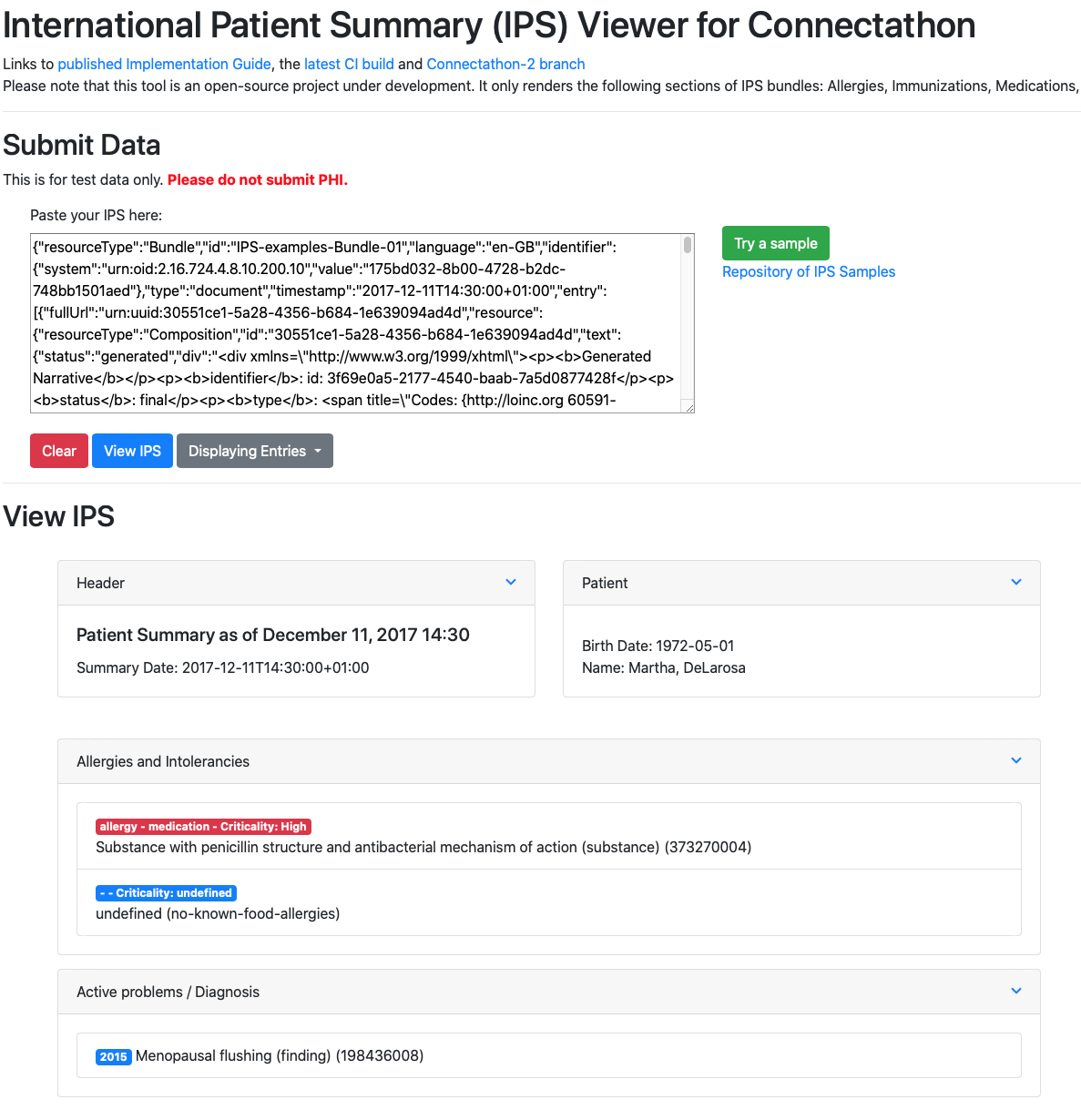 IPS Viewer – The International Patient Summary IPS Viewer – The International Patient Summary